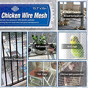 Senershuo Upgraded 15.7IN x 10FT White Plastic Chicken Wire Fence Mesh, Hexagonal Fencing for Gardening, Poultry Fencing, Chicken Wire Frame for Crafts, Floral Netting (PLASTIC40-300W)