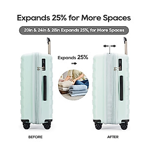 GinzaTravel PP material 3-piece expandable luggage sets with Spinner Wheels， Suitcase with TSA Lock，Large Luggage for Family Travel carry on 20/24/28，Azure water color
