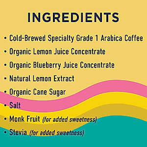 Door County Coffee Blueberry Cold Brew Coffee Shandy – Cold Brew with Organic Blueberry Juice + Organic Lemonade, Low Sugar, Low Calorie, Low Carb, 75mg Caffeine, 7.5oz, 6 Count