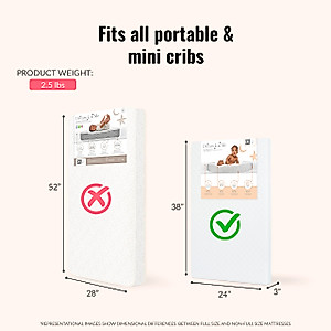 Dream On Me Holly 3” Fiber Portable, Greenguard Gold Certified, Waterproof Vinyl Cover, Lightweight Mini Crib Mattress, White