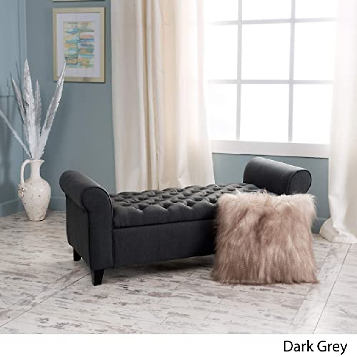 Christopher Knight Home Keiko Fabric Armed Storage Bench, Dark Grey, 19.50”D x 50.00”W x 19.25”H