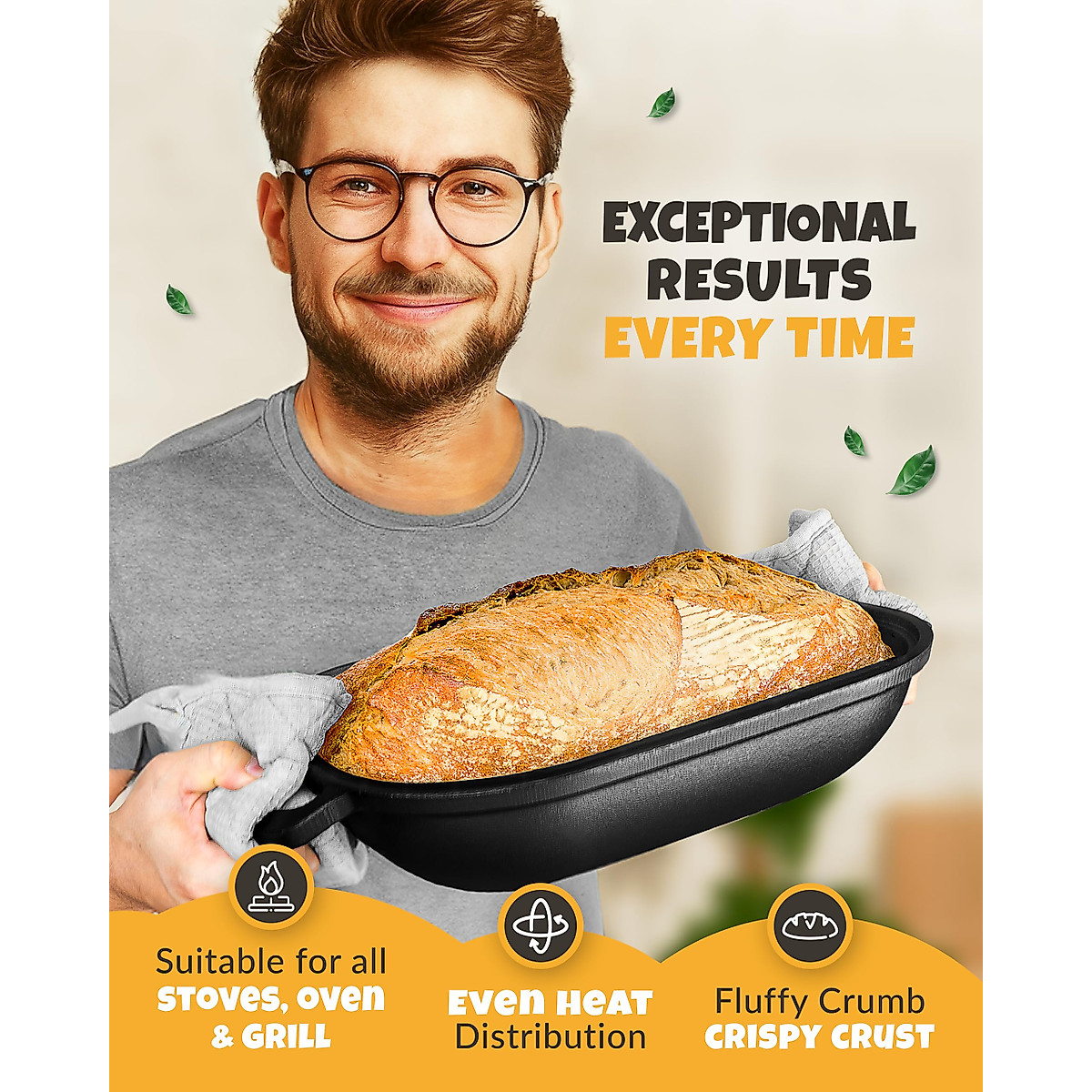 CRUSTLOVE Cast Iron Bread Pan with Lid - incl. Sourdough Bread Baking Supplies like Banneton Bread Proofing Basket - 7.2QT Bread Oven Dutch Oven for Bread Baking Cast Iron Pan Scoring Tool Lame