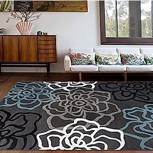 Rugshop Contemporary Modern Floral Abstract Flowers Easy Maintenance for Home Office, Living Room, Bedroom, Kitchen Soft Area Rug 5' 3" X 7' 3" Gray