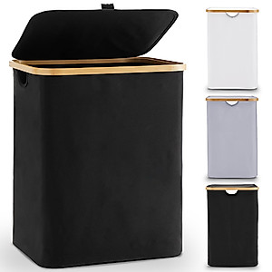 YOUDENOVA 66L Large Laundry Basket with Lid, Collapsible Dirty Clothes Hamper with Handle, Closet Storage Bin for Bedroom, Bathroom, Dorm (Black)