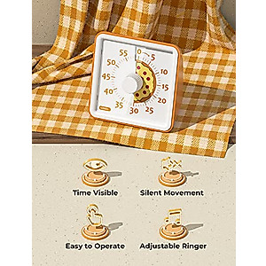 LIORQUE 60 Minute Visual Timer for Kids, Visual Countdown Timer for Classroom Office Kitchen with 'Pizza' Pattern Design, Pomodoro Timer with Silent Operation (Batteries Included) - Orange …