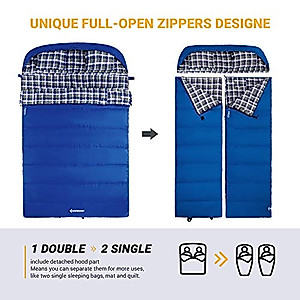 KingCamp Camping Double Sleeping Bags, 3 Season Cotton Flannel Lining Double Layer Sleeping Bag 2 Person Couple Waterproof Lightweight Backpacking Hiking Outdoors with Pillow and Carry Bag Queen Size