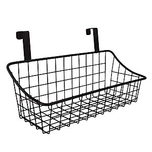Beuiouer Basket with Hook Grid Storage Basket, Hang It Behind a Door or on a Railing, over the Cabinet Door, Black