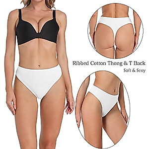 Umiehary 6 Pieces Ribbed Cotton Women High Cut Stretch T Back Thongs Active Panties Size XLarge