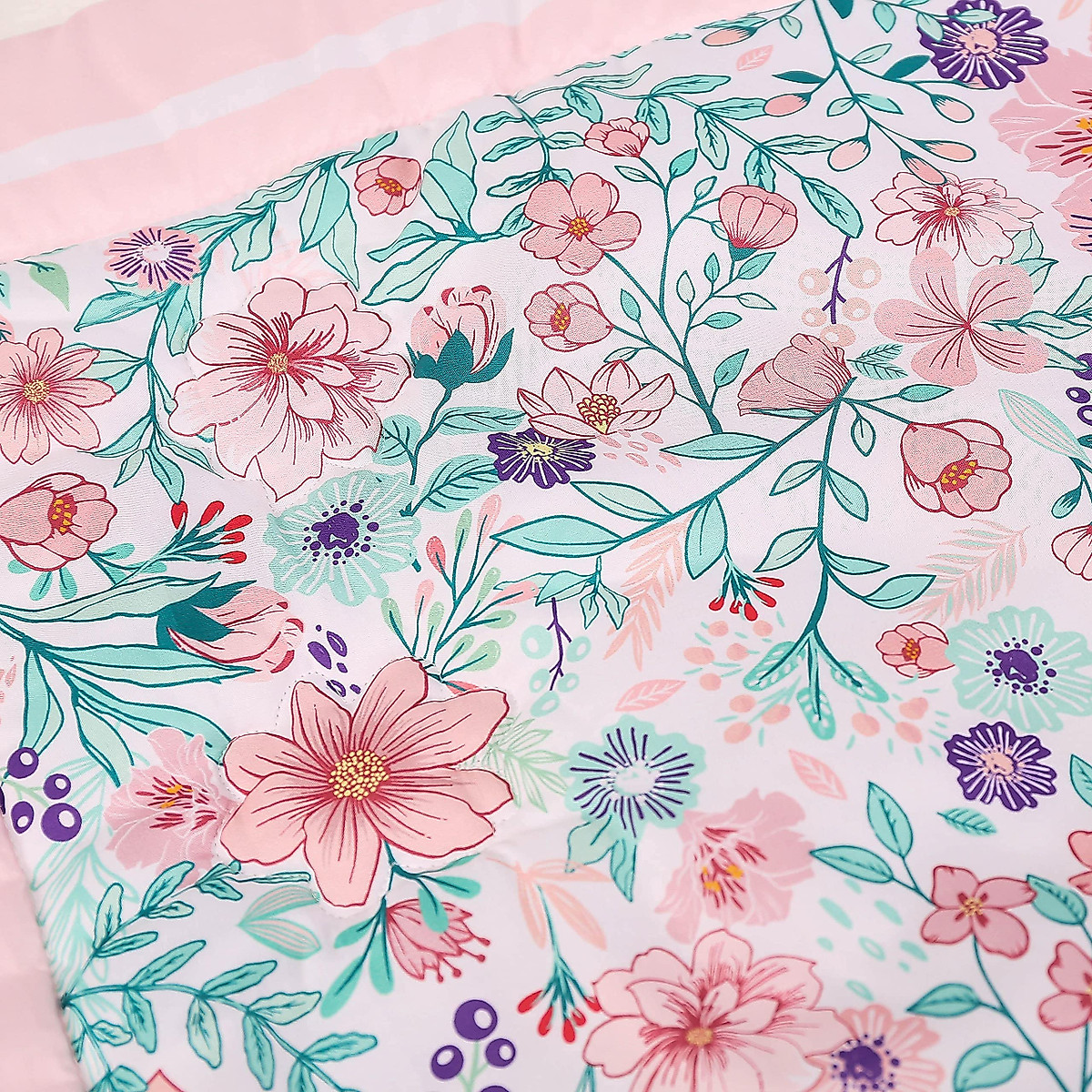 HUPO 4 PC Crib Bedding Set for Girls, Pink Nursery Crib Bedding Set GiraffeBlush Pink Flower, Crib Sets Including Crib Skirt, Crib Quilt, Crib Sheet and Diaper Stacker, Deer-pink