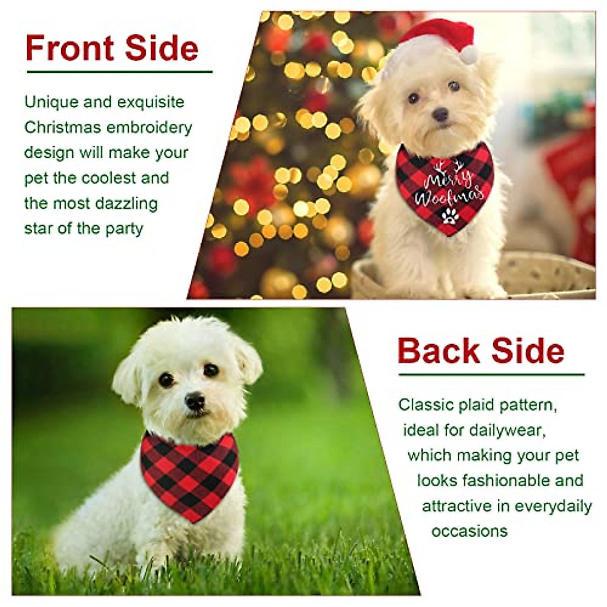 Yoochee Christmas Dog Bandana, Classic Plaid Embroidered Pet Bandana, Holiday Cotton Washable Dog Triangle Bibs Scarf, Pet Costume Accessories for Small Medium Large Dogs Cats Pets (Large, Red)