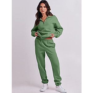 Prinbara Women 2 Piece Outfits Sweat Set 2024 Fall Oversized Sweatshirts Jogger Sweatpants Lounge Sets Tracksuit Dark Green Small