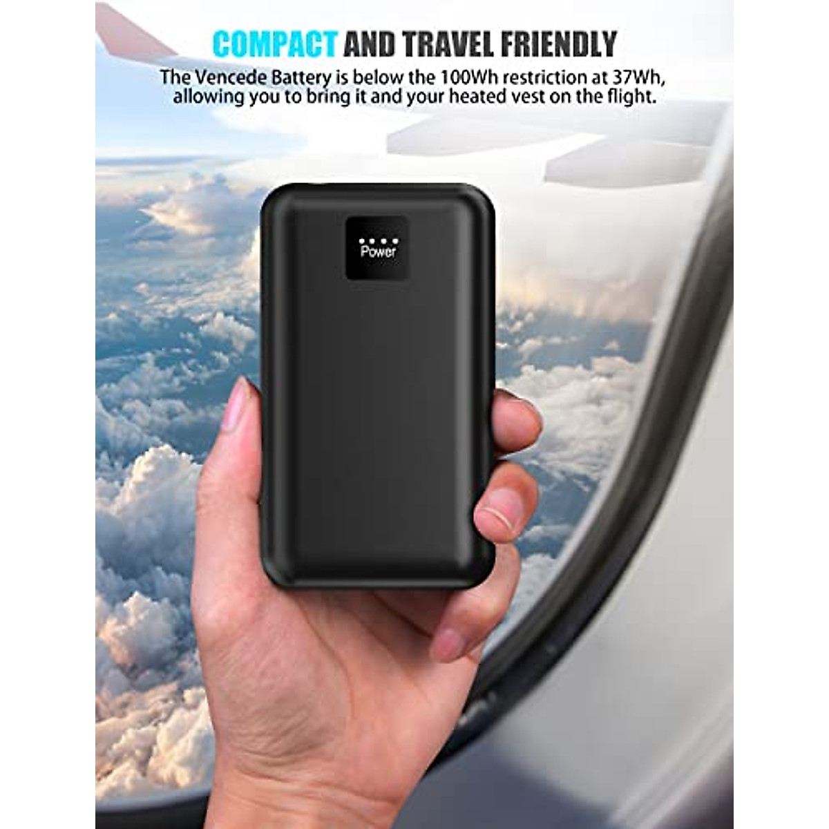 Vencede Rechargeable Battery, 16000mAh Fast Charge Power Bank with USB A and USB C Ports, Portable Charger with LED Digital Screen for Heated Vest