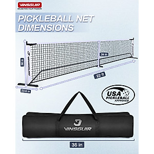 VINSGUIR Portable Pickleball Net, Pickleball Nets Designed for All Weather Conditions with Steady Metal Frame and Strong PE Net, Regulation Size Net with Carrying Bag
