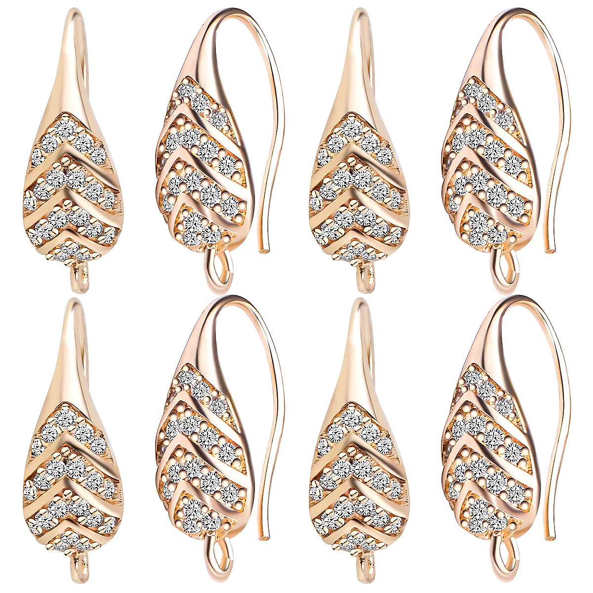 10pcs 14K Gold Cubic Zirconia Earring Hooks Brass French Fish Hooks Ear Wires with Loop Hole Dangle Earrings Connectors with a Plastic Box for Girls Women DIY Jewelry Making