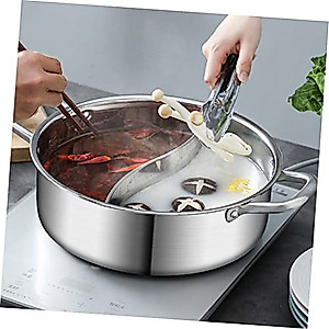 XENITE 1pc Stainless Steel Mandarin Duck Pot Korean Pots for Cooking Induction Stock Pot Stainless Steel Stock Pot Divided Cooking Pot Cheese Fondue Pot Shabu Hot Pot Cookware Ramen Pan Wok (Color :