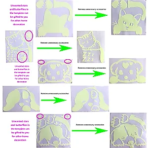 JIESWMY 5 Packs Glow in The Dark Wall Stickers,Luminous Switch Sticker,Cartoon Cat Dog PVC Wall Stickers for Kids and Adult Nursery Bedroom Living Room, 13*13cm, 5665-265