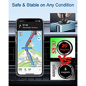 Ywecan Magnetic Car Mount for iPhone 14/13/12 Series - Upgraded Metal Hook with Over-Twisted Rotation Protection, Super Strong 20X Magnets