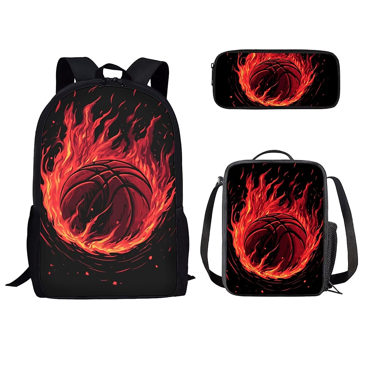 FANCOSAN Cool Basketball Pattern Kids Backpack Travel Rucksack School Bag + Lunch Box + Pencil Bag 3 Piece