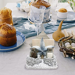 World of Wonders "Under the Seasoning" Ocean Harmony Series Elegant Starfish Napkin Holder Salt and Pepper (3 Piece Set) | Beach House Shabby Chic Sea Life Marine Nautical Home Decor Accent - 6.5"
