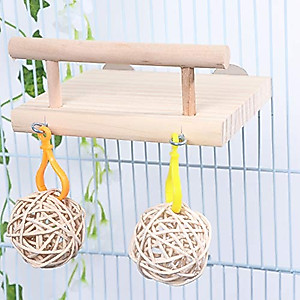 POPETPOP Bird Perches Cage Toy - Hamster Wooden Platform Parrot Play Gym Stands with Swing,Rattan Ball,Ferris Wheel Ladder Pet Training Playground for Birds Cockatiels Conures Hamster Rat