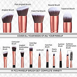 Makeup Brushes BS-MALL Premium Synthetic Foundation Powder Concealers Eye Shadows Makeup 14 Pcs Brush Set, Rose Golden, with Case