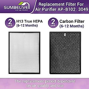 AP-B102 Replacement Filter Set Fits for Alexapure Air Purifier AP-B102 and 3049, 2 True HEPA (H13) Filters (Part # AP-B103) + 2 Activated Carbon Filters (Part # AP-B104)