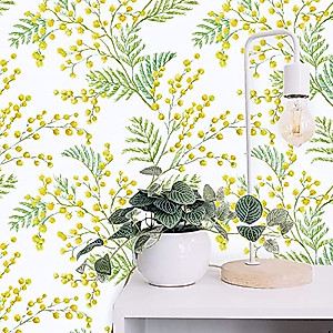 Floral Peel and Stick Wallpaper Leaf Wallpaper Green/Yellow Wallpaper Self-Adhesive Contact Paper Modern Green Leaf Wall Paper for Walls 15.5inch × 78.7 inch