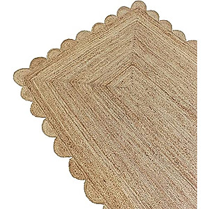 KLAVATE Scalloped Multi Border Decor Braided Jute Collection Classic Quality Made Natural Hand Woven Area Rug (4x6, Natural)