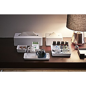 Yamazaki Home Rectangular Reusable Tissue Box Holder Cover Metal Container Case for Kitchen Bathroom or Bedroom Steel One Size White