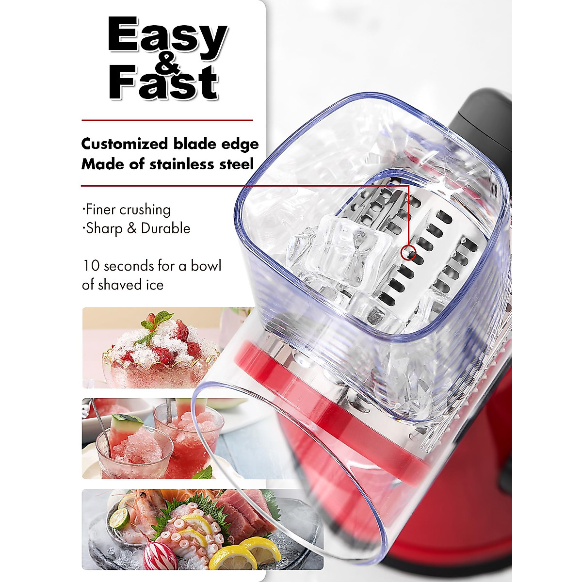 GDL Shaved Ice Machine Manual, Ice Shaver and Snow Cone Machine Hand Crank, Household Shaved Ice Maker, Portable Ice Crusher for Home Use with Stainless Steel Blade