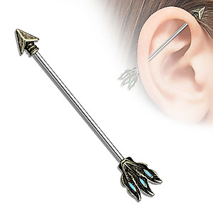 Tribal Arrow Gold Arrowhead Industrial Barbell Scaffold Piercing 14g 1.5"