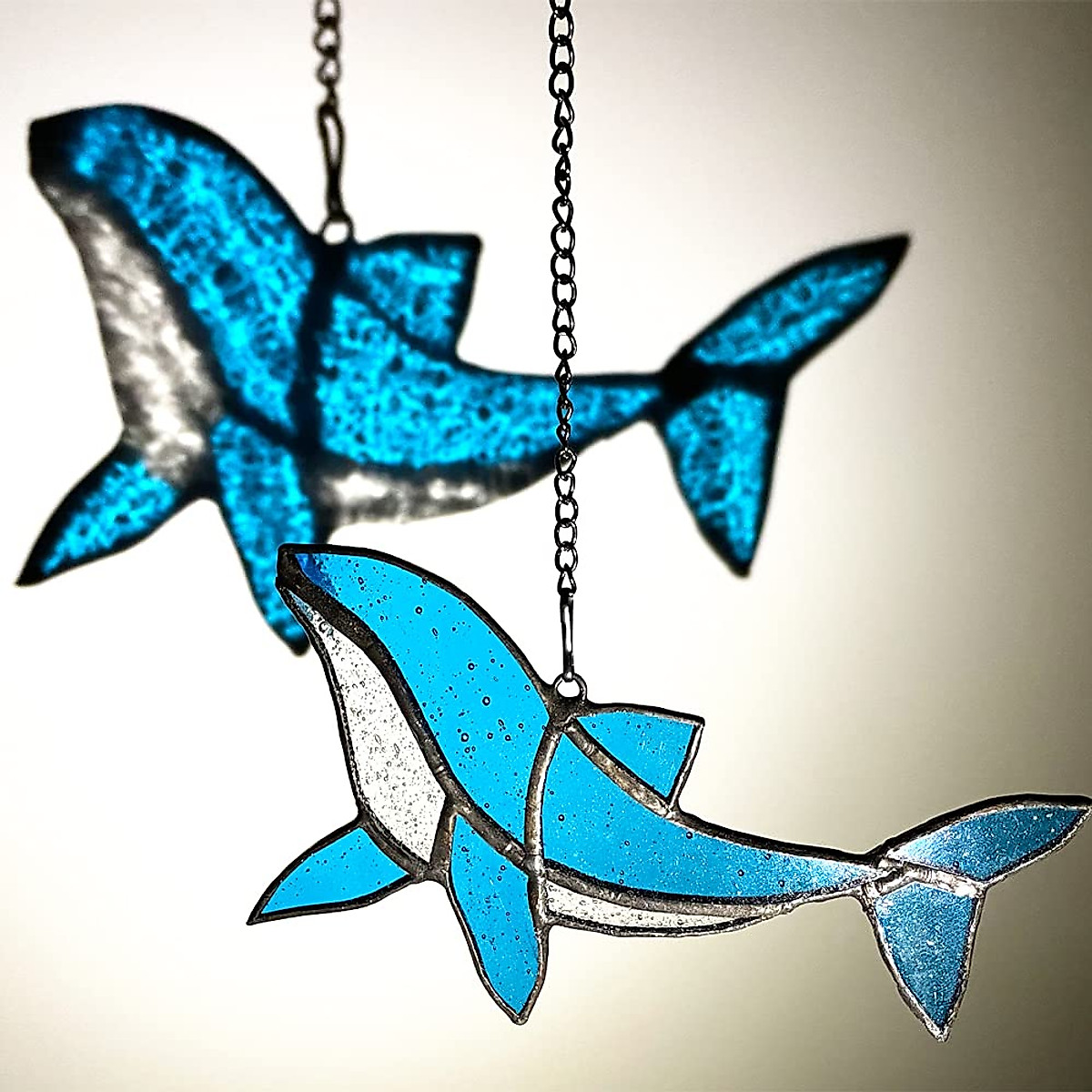 Mollytek Stained Glass Window Hangings Flying Dolphin Shaped Stained Glass Suncatcher Panel for Window Wall Patio Car Garden Haning Ornament with Chain,Home Decor Gifts for Mom, Dolphin Lovers