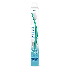 Preserve Ocean Plastic Initiative (POPI) Adult Toothbrush, Made in USA from Recycled Ocean Plastic, Neptune Green, Soft, 6 Count
