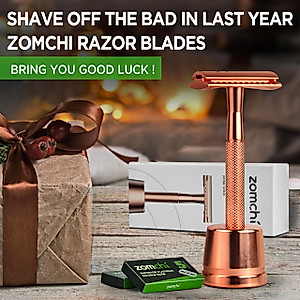 Safety Razor for Women, Men's Single Blade Razor with a Razor Stand with 10 Blades, Double Edge Razor with a Texture Handle, Metal Razor Women, Fits All Double Edge Razor Blades (Rose Gold)