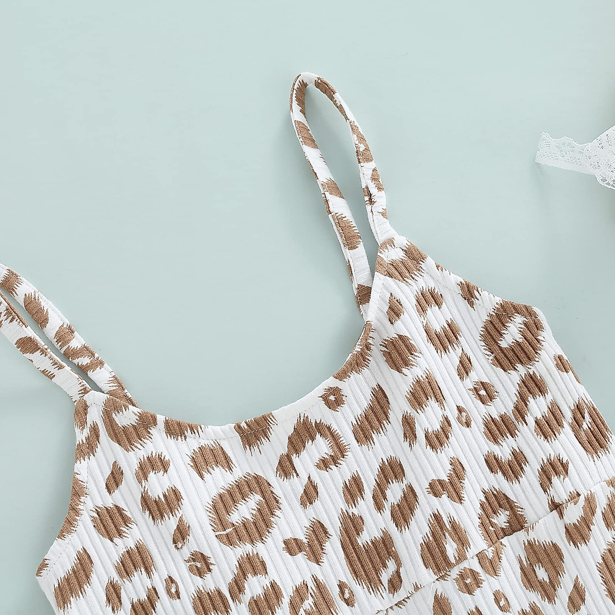 brilliantme Toddler Girl Bell Bottom Romper Baby Leopard One Piece Ribbed Cotton Jumpsuit Flare Pants Overalls Playsuit Summer Clothes (B# Leopard-White Brown, 6-12 Months)