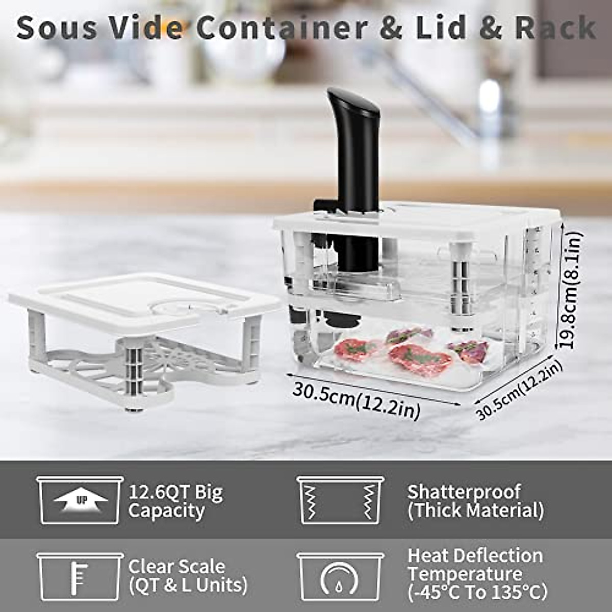 Sous Vide Container with Lid and Rack Sous Vide Containers Sous Vide Pot 12.6 Quart Slow Cooker Container Cooking Container Compatible with Most Sous Vide Cookers