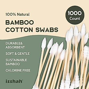 Bamboo Cotton Swabs - 1000 Count - Pointed & Spiral Heads- 100% Biodegradable Cotton Buds | Natural & Sustainable Makeup Remover | Organic Cotton Heads | FSC Certified and PETA Approved.