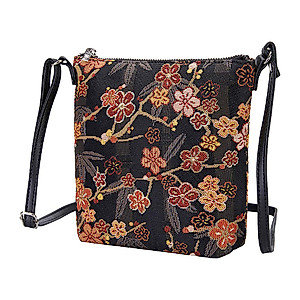 Signare Tapestry Small Crossbody Bag Sling Bag for Women with Ume Sakura Design Japanese Style