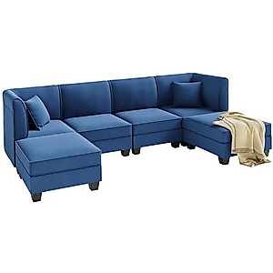 JAMFLY 116'' Modular Sectional Sofa with Reversible Chaise, U-Shape Convertible Sectional Sofa Couch with 6 Seats, Velvet Modern Sleeper Modular Couch with Ottomans for Living Room
