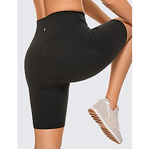 CRZ YOGA Women's Butterluxe Biker Shorts 8 Inches - High Waisted Workout Yoga Shorts Side Pockets Volleyball Buttery Soft Black Medium