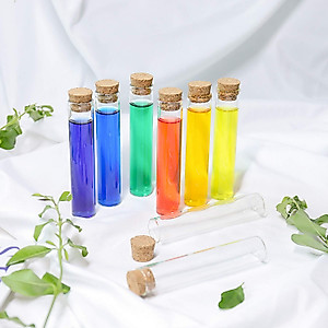 VOFUWS 30pcs 25ml Clear Flat Glass Test Tubes with Cork Stoppers for Scientific Experiments, Party Decorations, Candy Storage,as Bath Salt Containers(20×100mm)