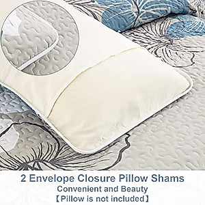 DJY 3 Pieces Quilt Set King Blue Floral Pattern Quilt Coverlet Elegant Bohemian Bedspread with 2 Pillow Shams Soft Lightweight Bedding Quilt Set for Adults (Blue, 104"x90")