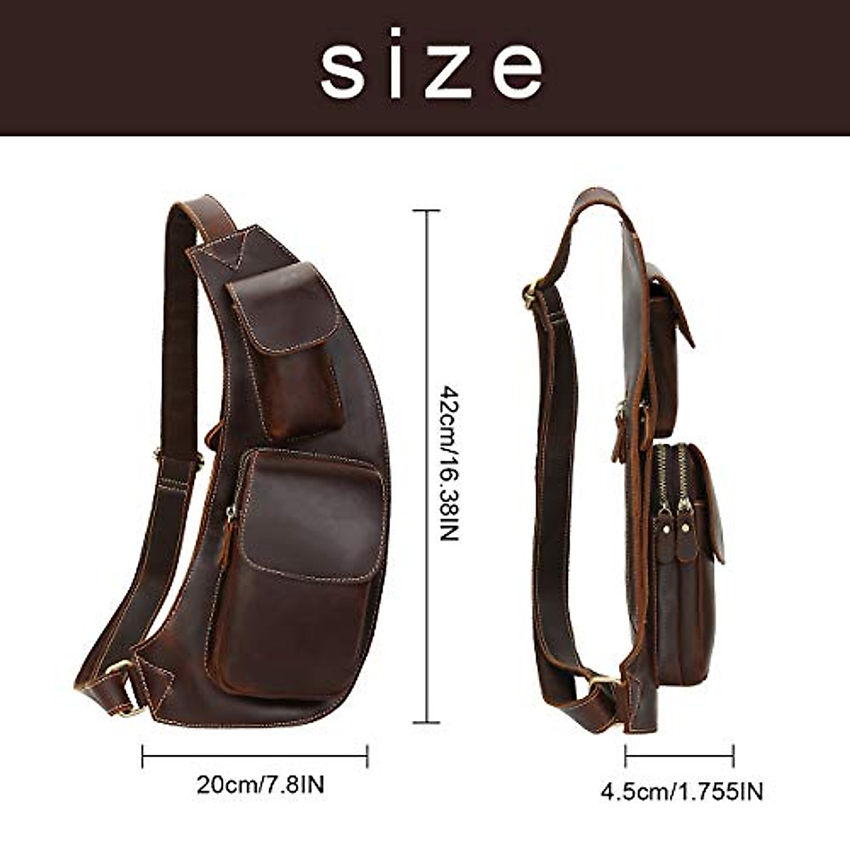 Leathario Men's Sling Bag Genuine Leather Chest Bag Shoulder Bag Leather Crossbody Bag for Men