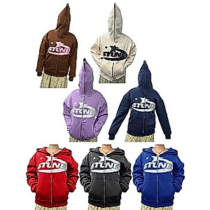 Women 's Vintage Graphic Star Letter Print Zip Up Hoodies Y2K Gothic Oversized Sweatshirts Aesthetic Jackets Streetwear (A-White, M)