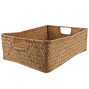 PartyKindom Woven Baskets for Storage, Storage Baskets for Organizing, Water Hyacinth Storage Baskets for Bedroom Living Room Pantry Shelf Closet