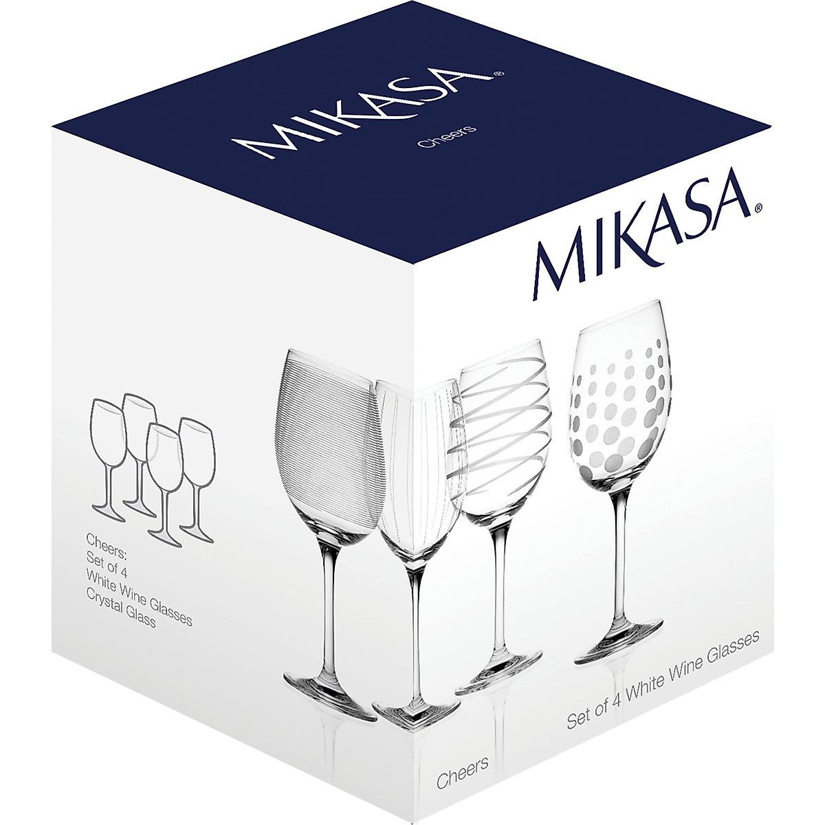 Mikasa Set of 4 Cheers Crystal White Wine Glasses, Silver