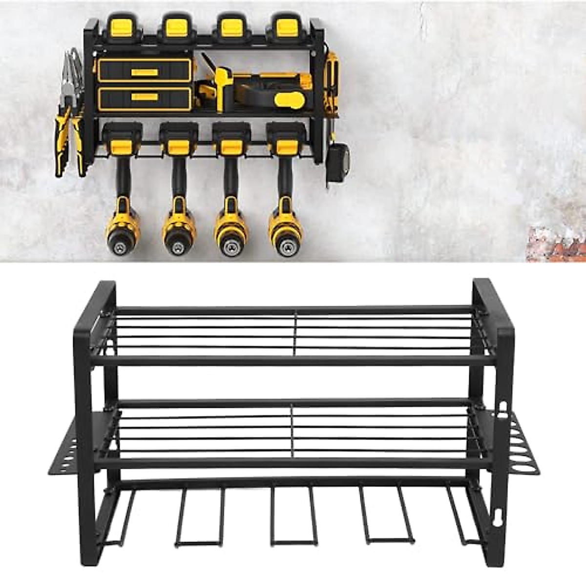 NDNCZDHC Tool Organizer Iron Power Tool Organizer Wall Mount Drill Holder 150lb Load Bearing Garage Shelving Rack for Workshop