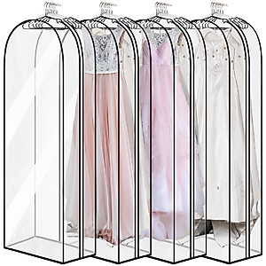 Pumtus 4 Pack 60" Clear Garment Bags, 10" Gusseted Suit Bags for Closet Storage, Plastic Hanging Clothes Cover, Garment Cover with Side Zipper, Dust Cover Protector Bag for Dress, Gowns, Jacket, Coat