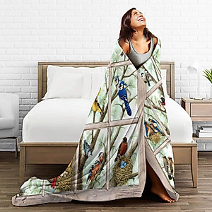 Birds Blanket for Girls Boys Rustic Bird Throw Blankets Farmhouse Hummingbird Fleece Cozy Throws Warm Soft Fuzzy Plush Stuffed Animal for Sofa Bed Living Room Decor Gifts for Men Women Adults 50"x40"