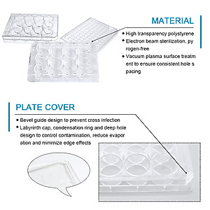 ADAMAS-BETA 12-Well Sterile Culture Plate, TC Treated Cell Culture Plates Tissue Culture Treated Plate, Individually Wrapped, Pack of 10